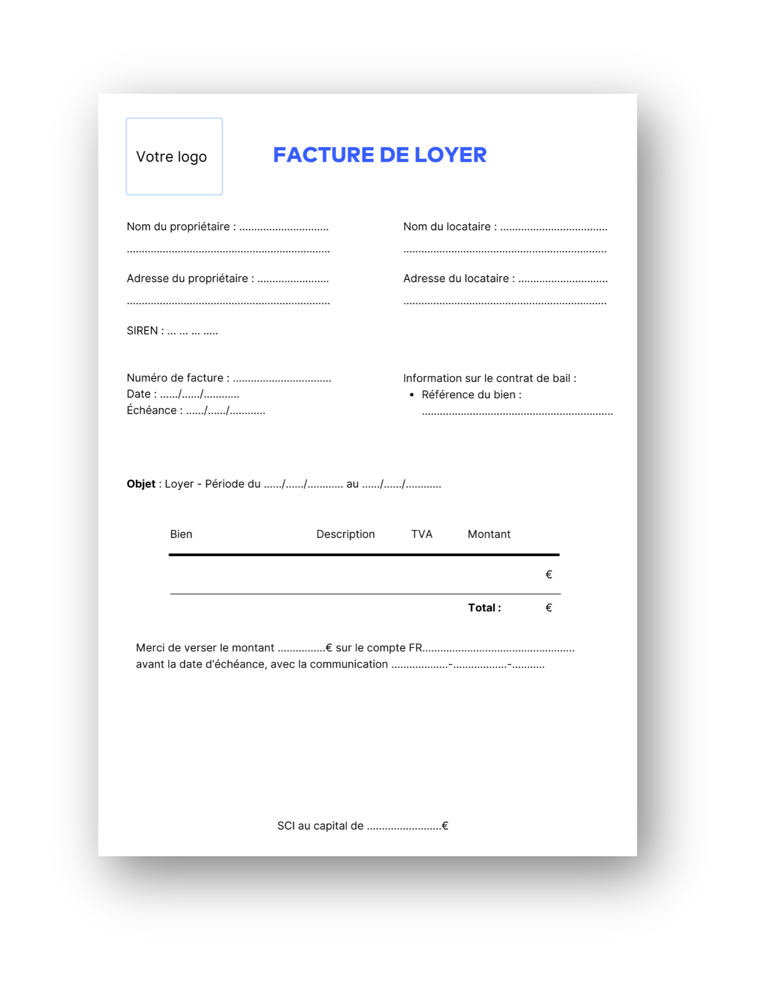 Modèle de facture de loyer