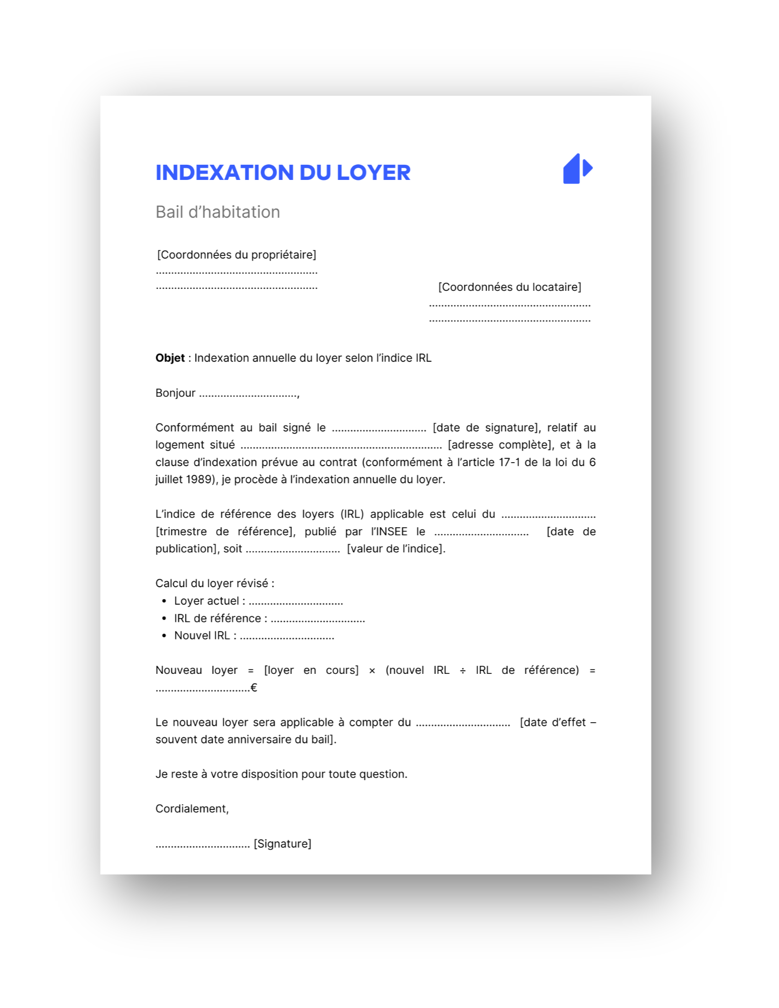 Modèle d'indexation du loyer