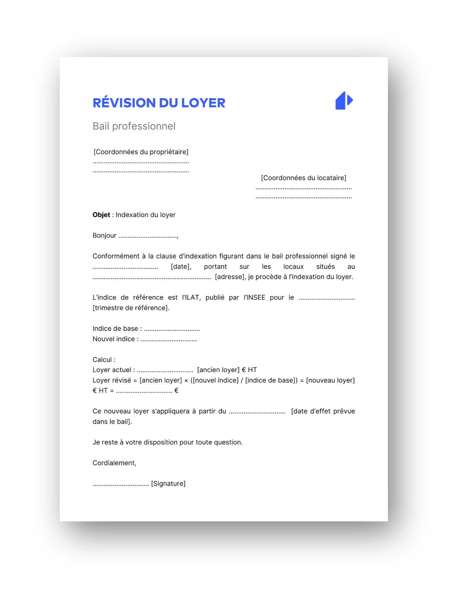 Modèle d'indexation du loyer