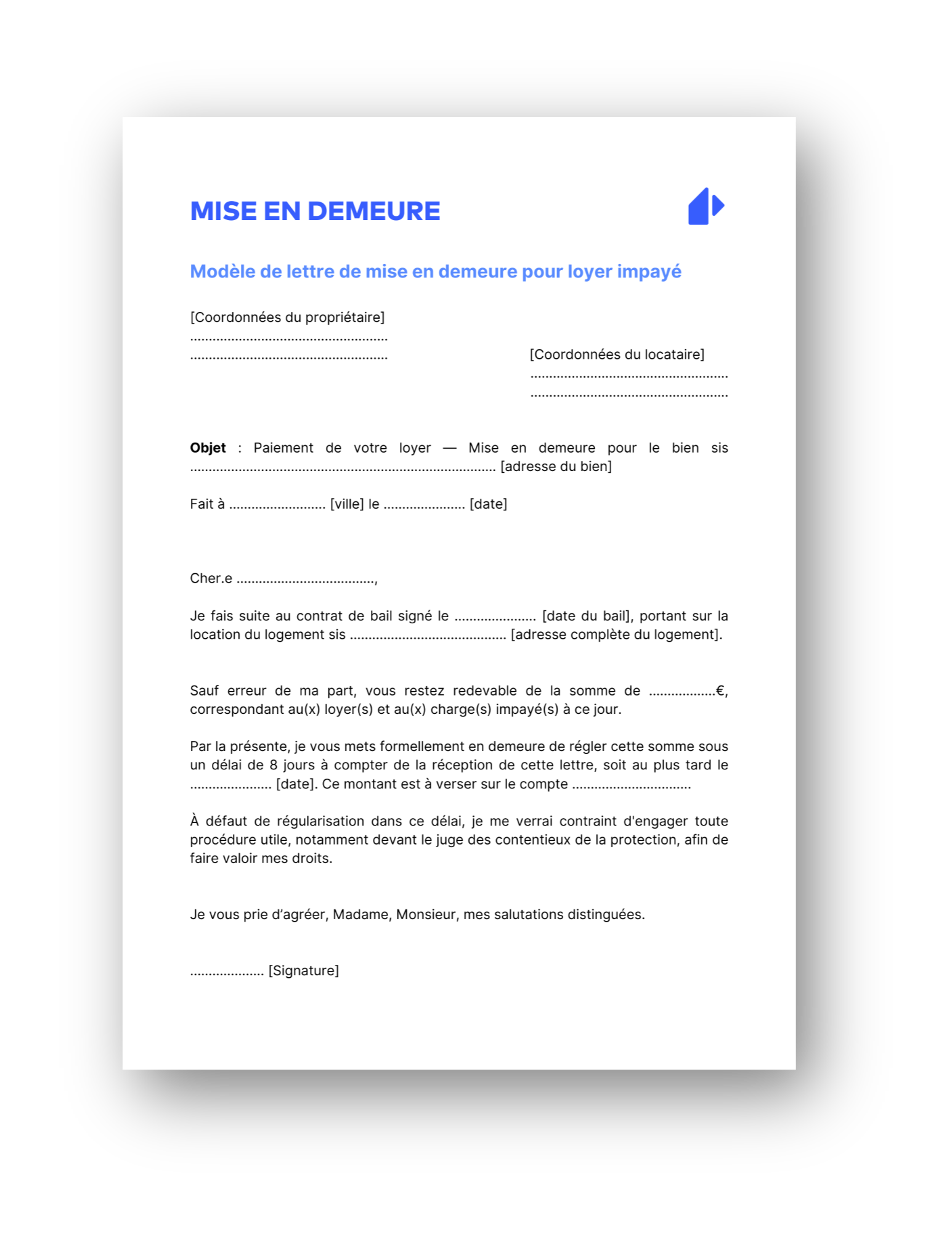Modèle lettre mise en demeure