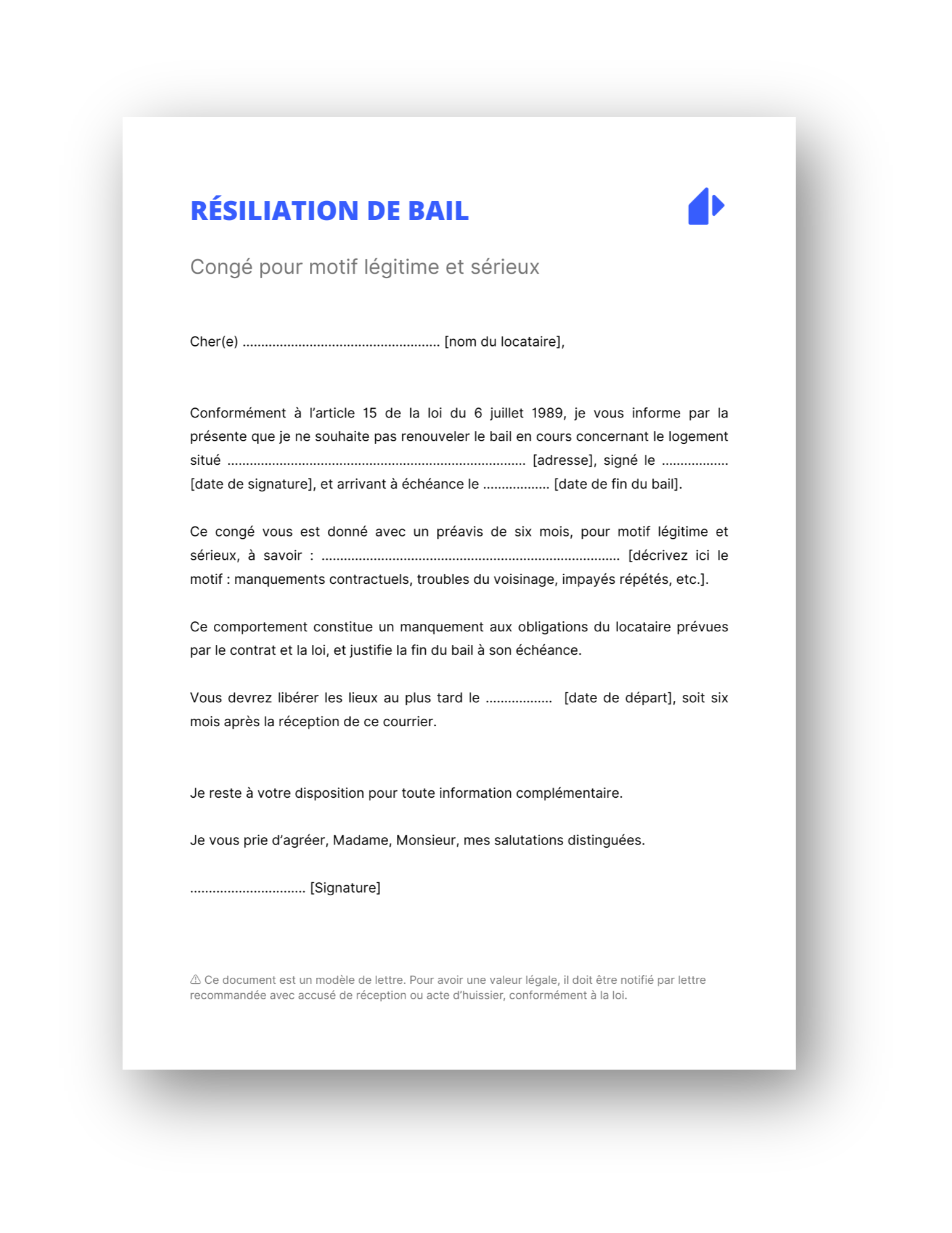 Lettre de résiliation de bail