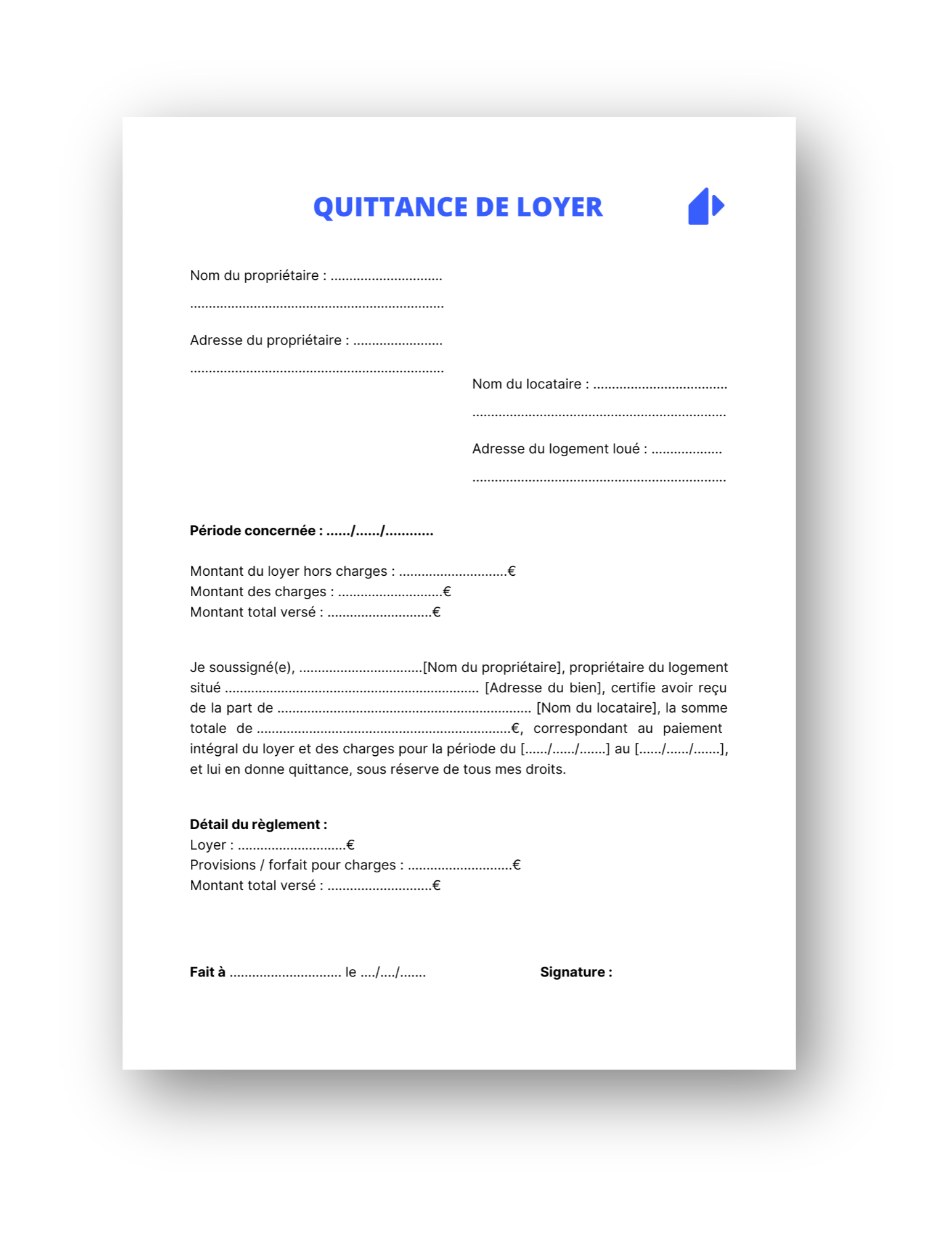 Modèle de quittance de loyer